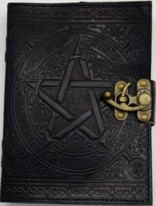 Black Pentagram Leather Book of Shadows 5″ – Black Witch Coven